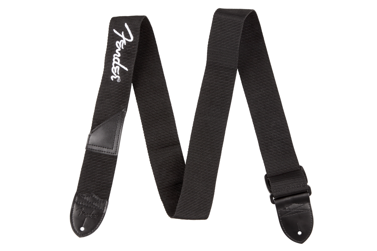 Fender Logo Strap, Black/White Logo, 2" | Cookes